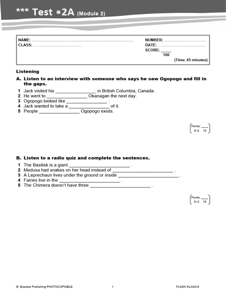 1 - 1 - Flash - Klasa - 6 - Mod - 2a - Test - DO DRUKU | PDF | Tsunami
