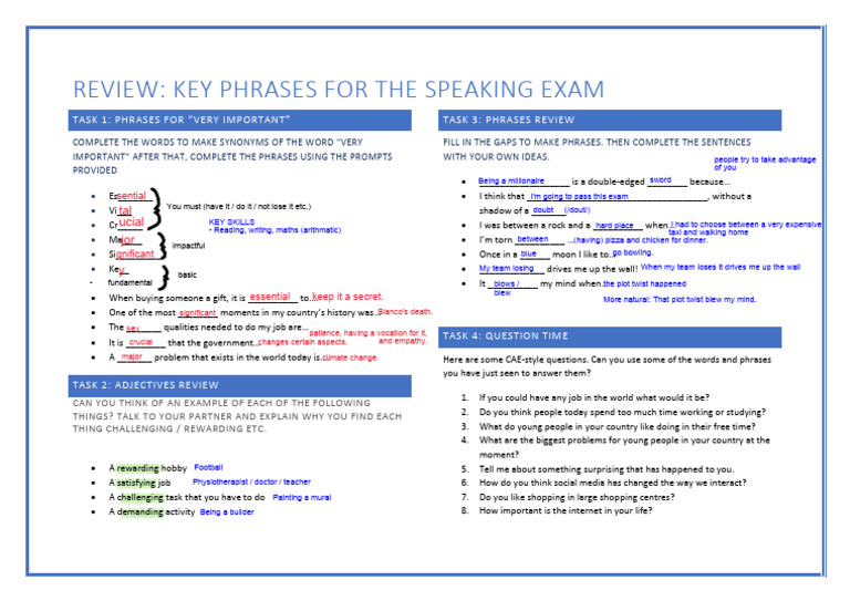 CAE Speaking key phrases review CURRO | PDF