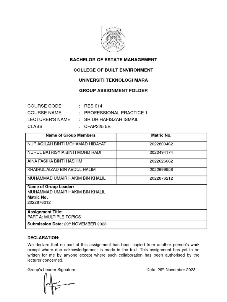 RES614 Part A and Part B CFAP225 5B Group 1 | PDF | Real Estate Appraisal | Business
