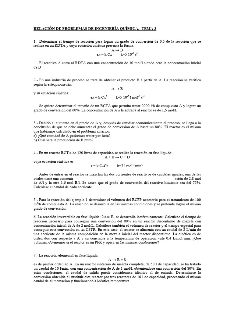 Problemas-Tema Reactores 22 | PDF | Reactor Quimico | Cinética química
