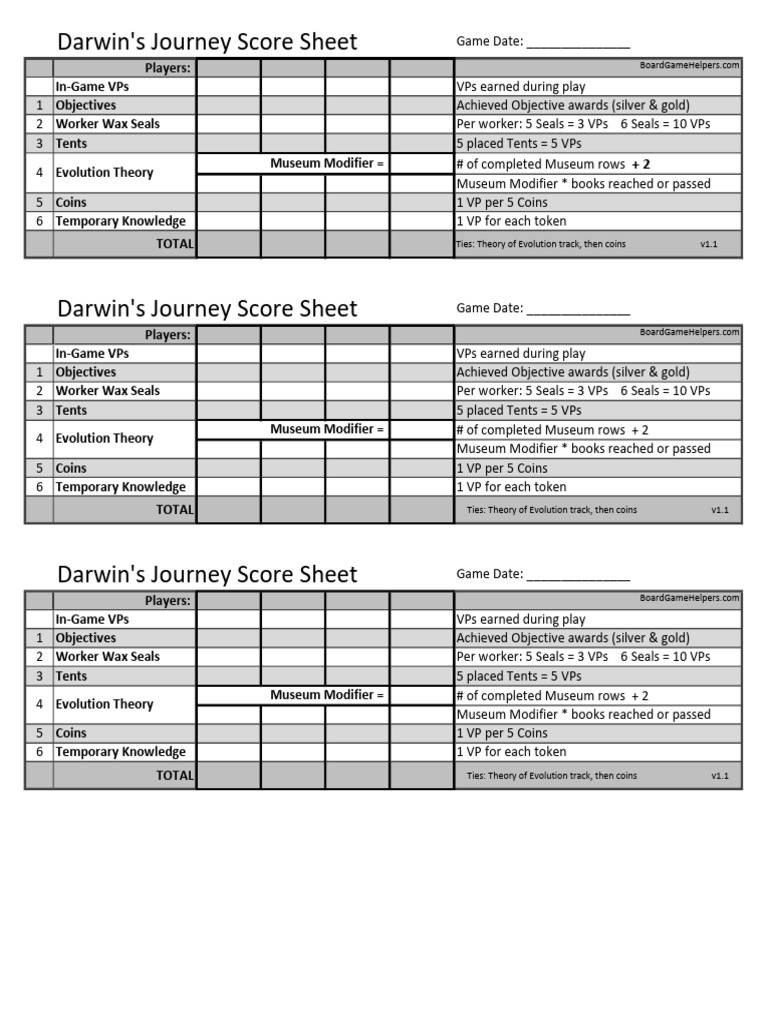 Darwin's Journey Score Sheet | PDF | Evolutionary Biology | Evolution