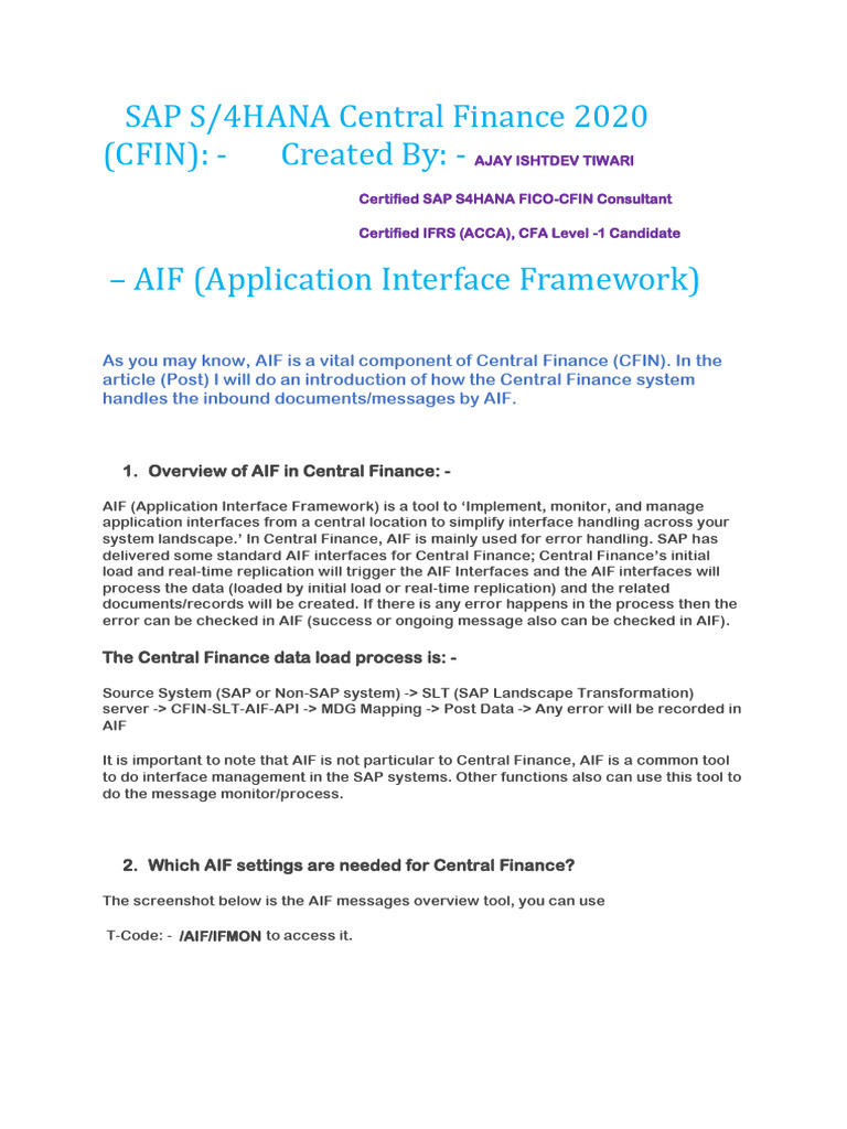 AIF in SAP Central Finance Overview | PDF | Information Technology ...