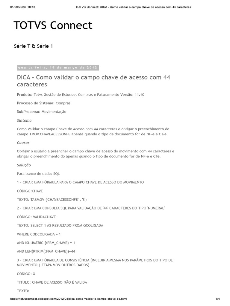 TOTVS Connect - DICA - Como Validar o Campo Chave de Acesso Com 44 Caracteres | PDF | Bancos de ...