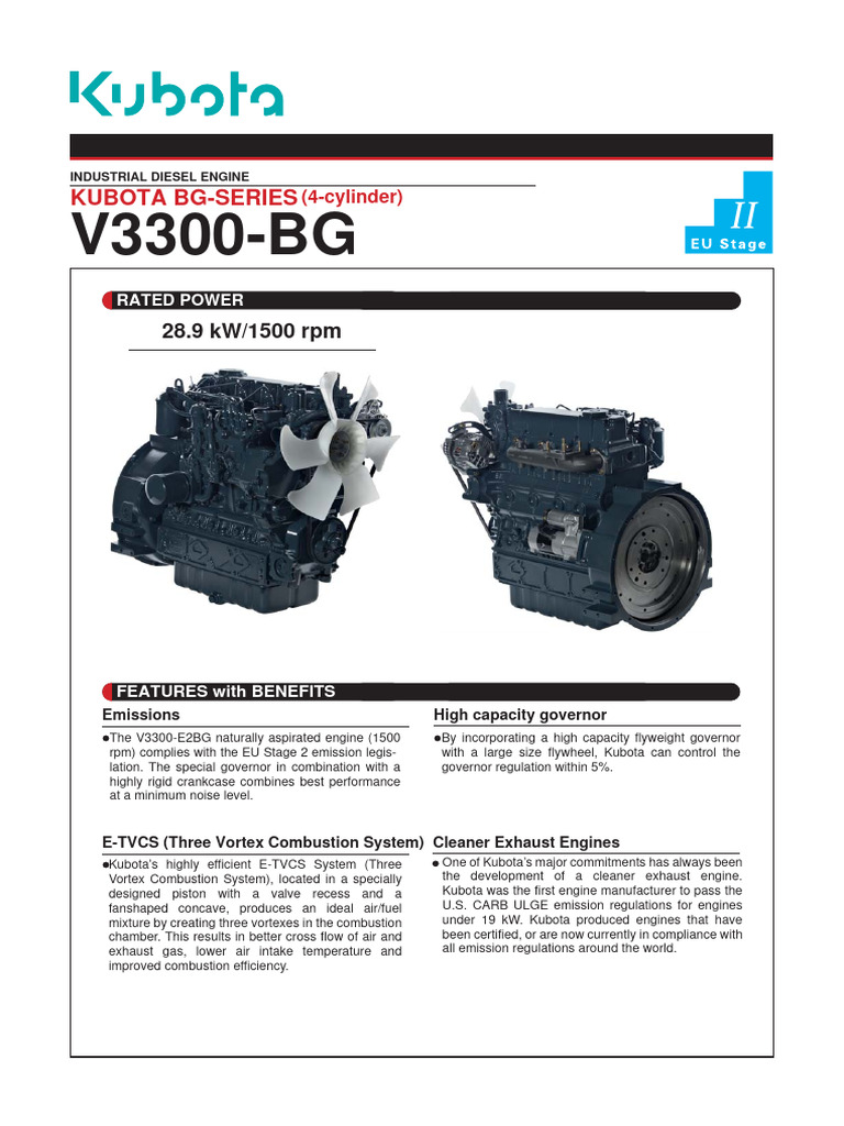 Kubota V3300-BG Diesel Engine Specs | PDF | Internal Combustion Engine ...
