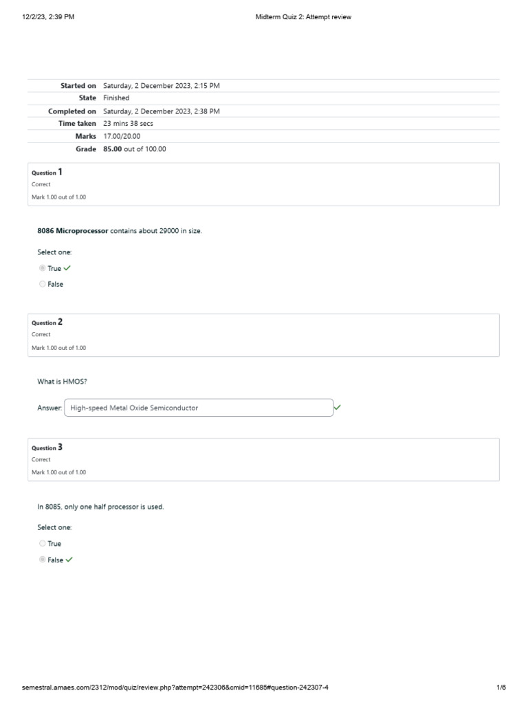 Midterm Quiz 2 - Attempt Review - PDF Micro | PDF | Microprocessor | Integrated Circuit