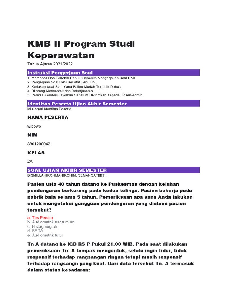 KMB II Program Studi Keperawatan UAS | PDF