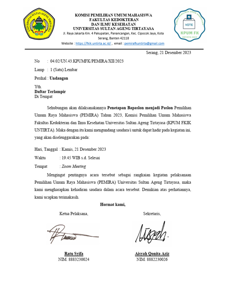 Undangan Penetapan Paslon | PDF