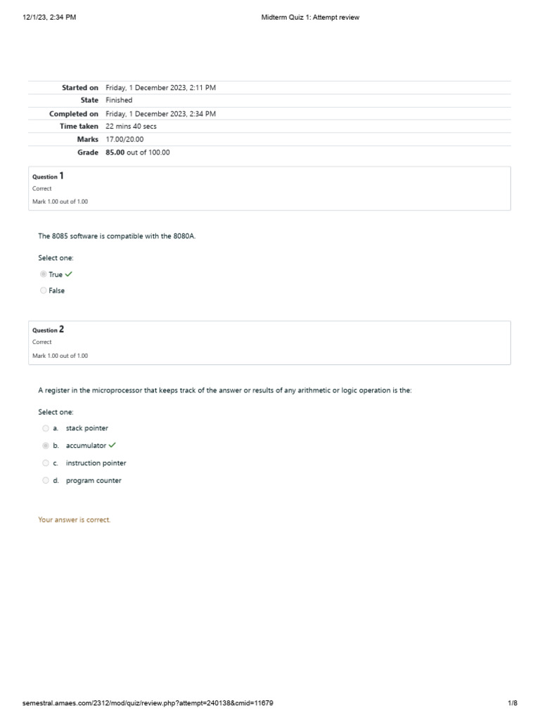 Microprocessor Quiz Review 2023 | PDF | Central Processing Unit | Assembly Language