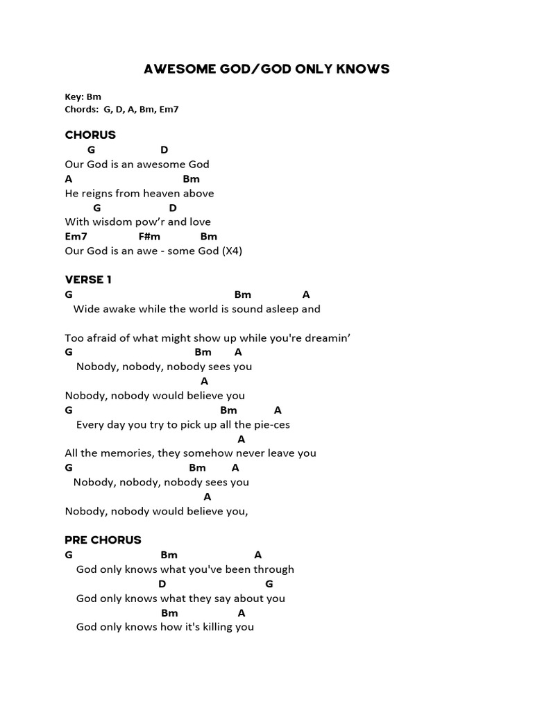 +Awesome+God God+Only+Knows+ +Chord+Chart | PDF