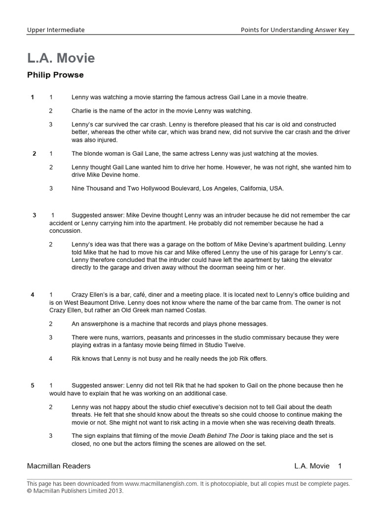 L.A. Movie: Upper Intermediate Answer Key | PDF