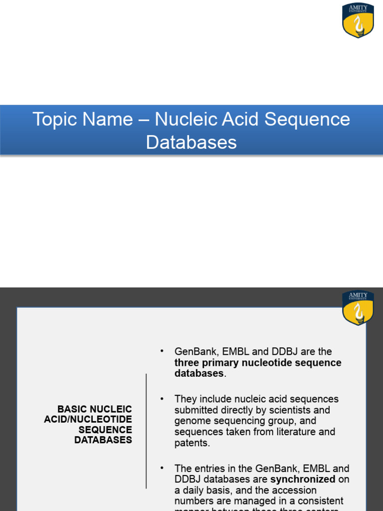 Lecture 4 Nucleic Acid Sequence Database | PDF | Macromolecules | Life Sciences