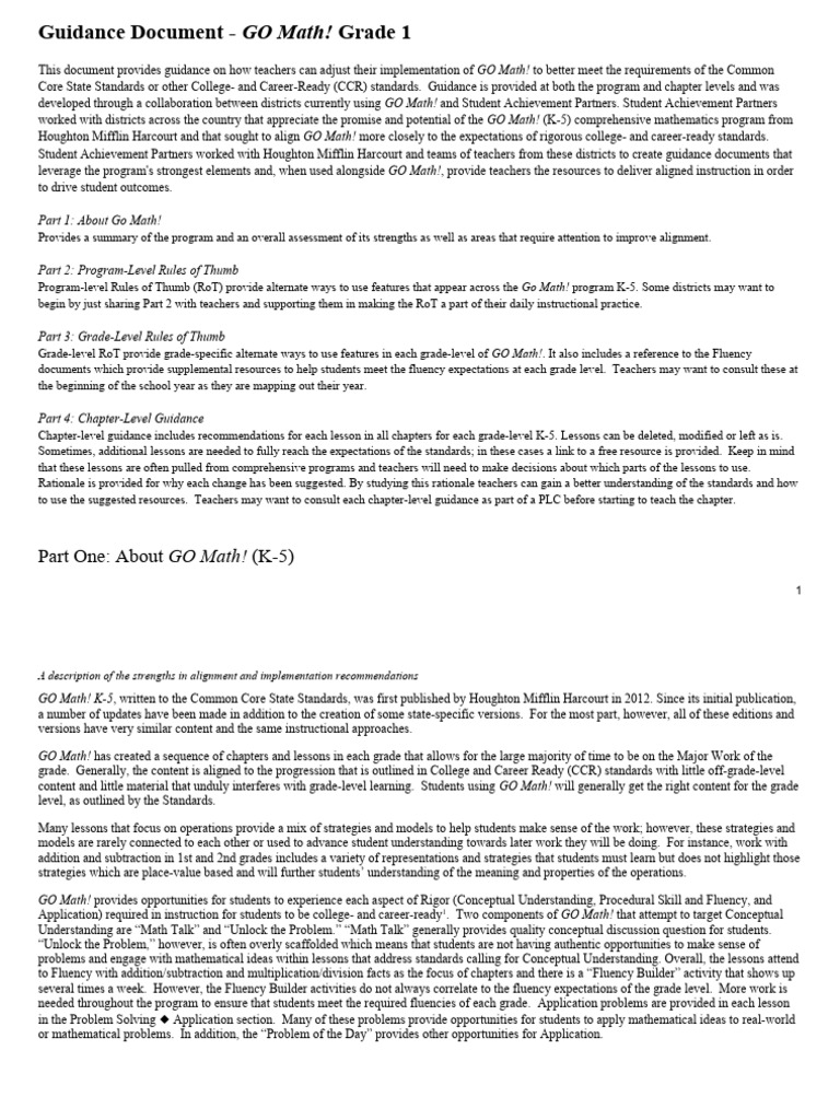 GO Math Guidance Grade 1 - FINALv2 | PDF | Mathematics | Teachers