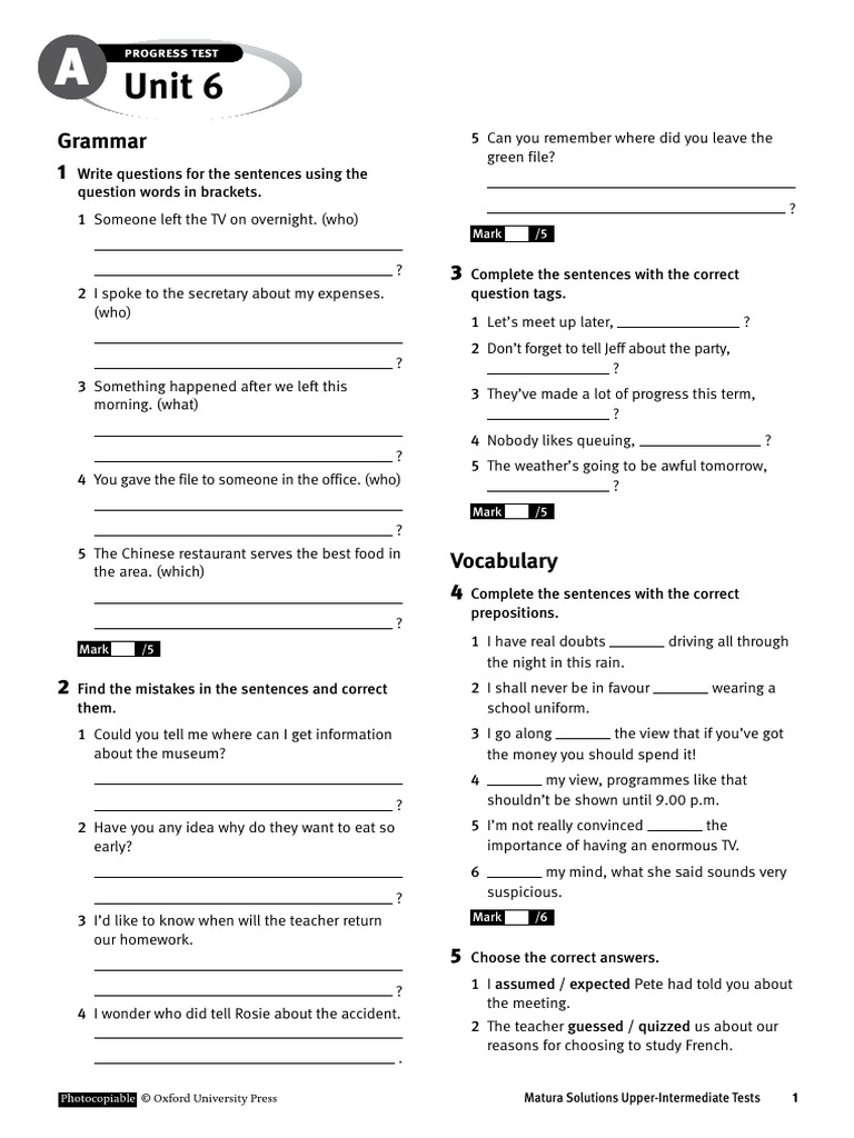 Unit 6 Progress test A | PDF Unit 6 Progress test A | PDF