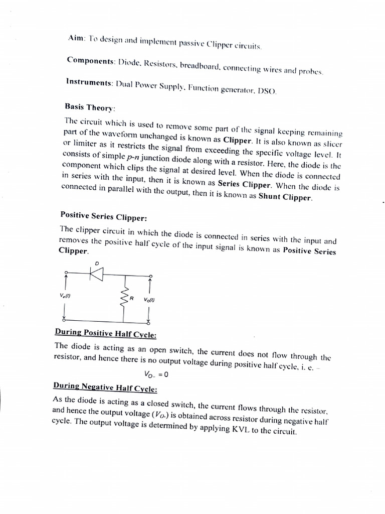 To Design and Implement Passive Clipper Circuit. | PDF | Diode | Electronic Circuits