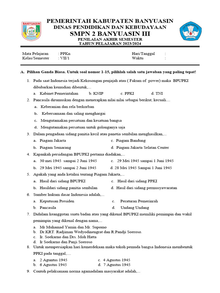 Soal PKN SMT Ganjil Kelas Vii 23 | PDF