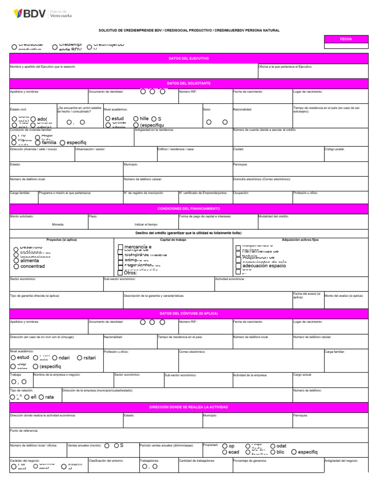 SOE.662 (11-23) Solicitud de Crediemprende BDV Credisocial Productivo CredimujerBDV Persona ...