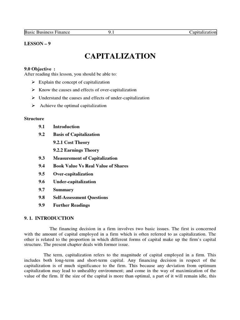 Capitalization | PDF | Equity (Finance) | Book Value