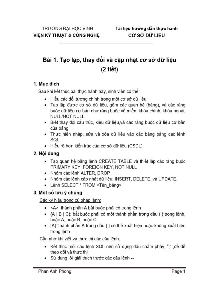 Bai Thuc Hanh 1 - CSDL | PDF