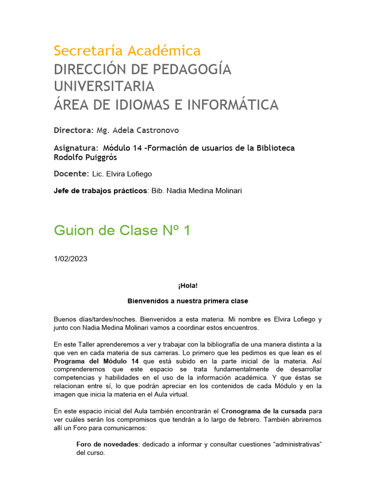 Guion de Clase #1 | PDF | Libreria digital | Bibliotecas
