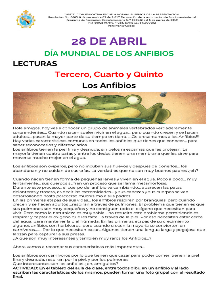 28 DE ABRIL Dia de Los Anfibios | PDF | Anfibio | Insectos