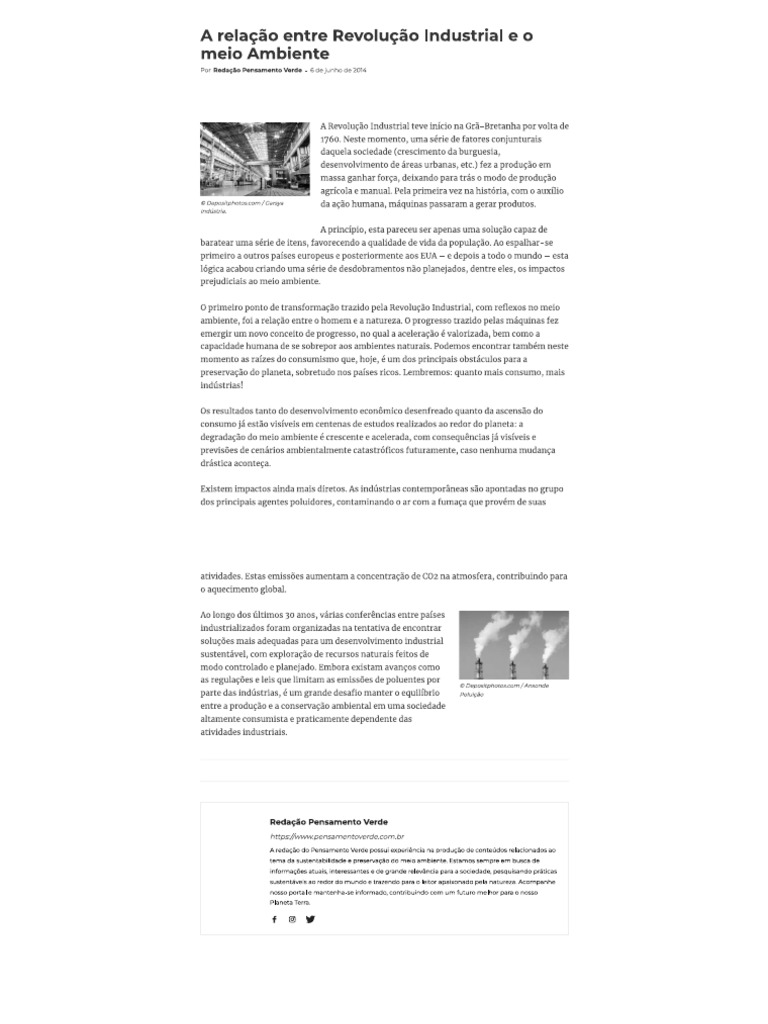 A Relação Enre Revolução Industrial E Meio Ambiente Pdf