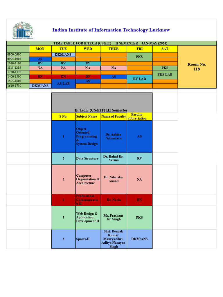 II Semester B.Tech Timetable 2024 | PDF | Artificial Intelligence ...