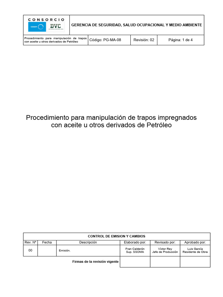 PG-MA-08 Proc Manipulacion Trapos Aceite | PDF