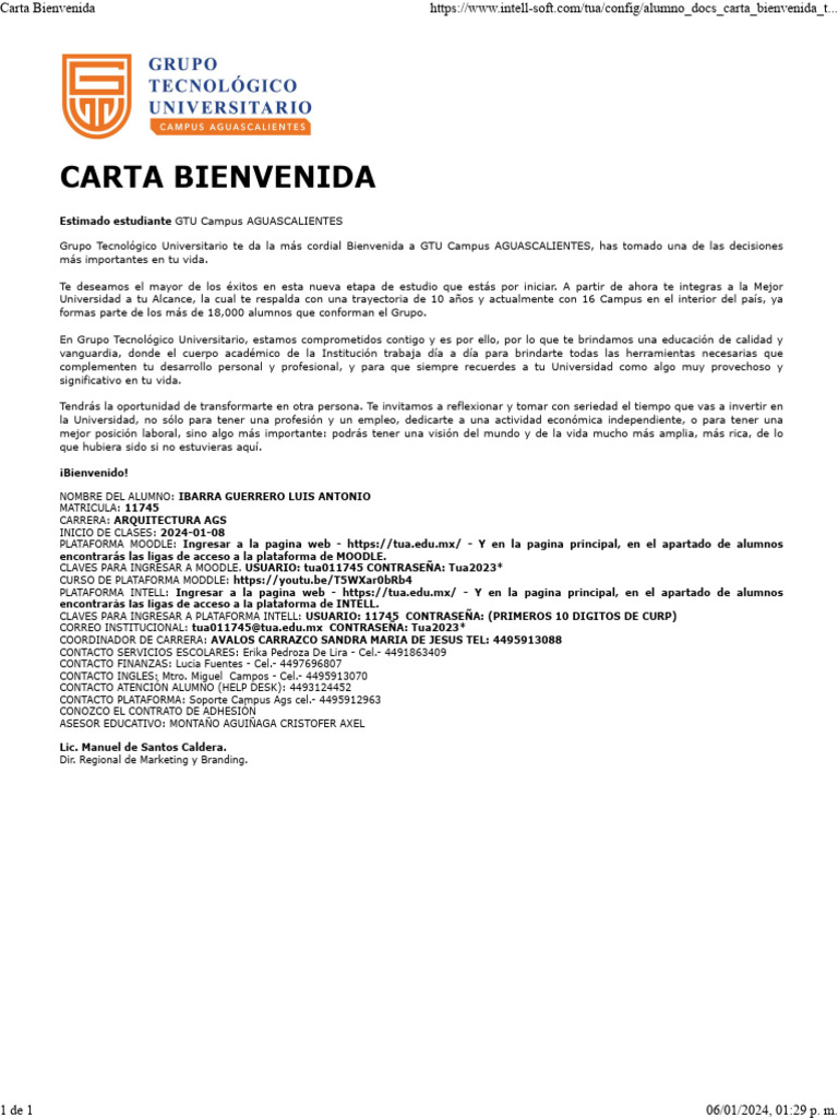 Carta Bienvenida Luis Ibarra | PDF | Moodle