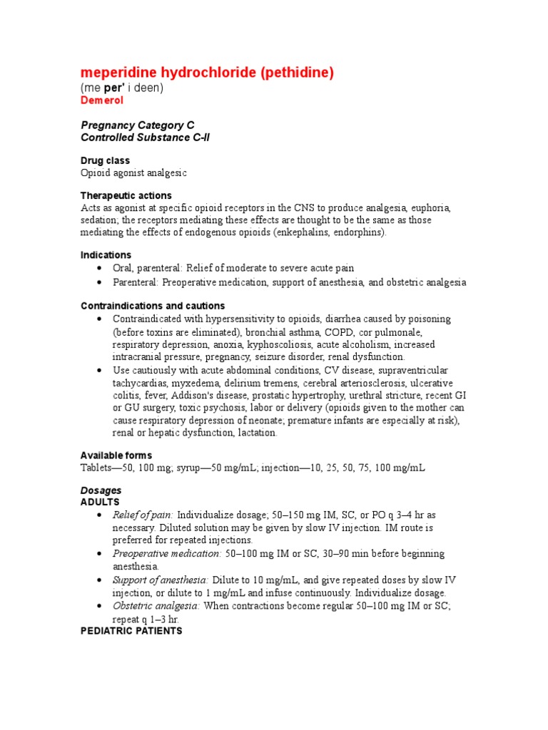 Meperidine (Demerol) Overview and Guidelines | PDF | Opioid | Analgesic