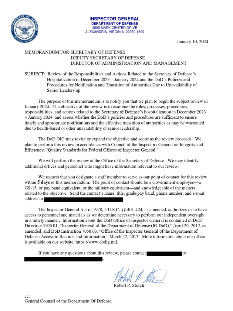DoD IG Review: SecDef Hospitalization | PDF | Finance & Money ...