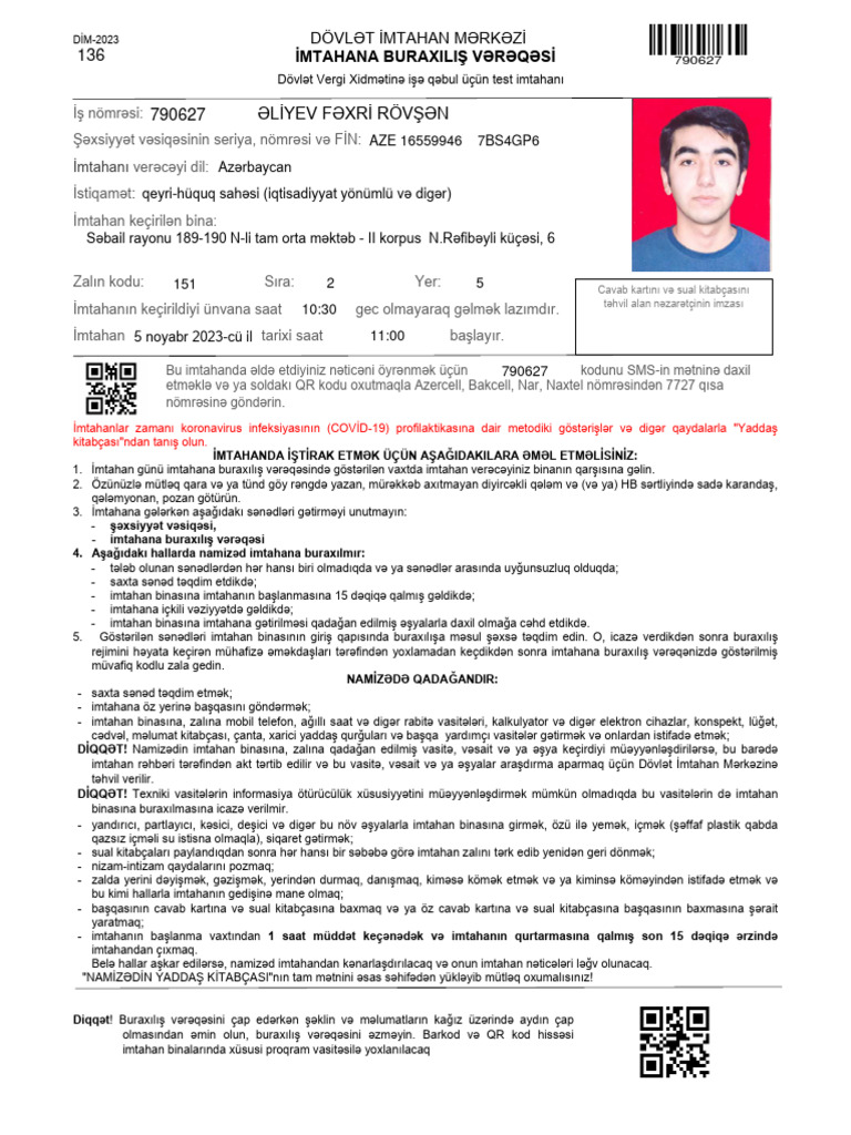 Ə Liyev Fəxri Rövşən: AZE 16559946 7BS4GP6 | PDF