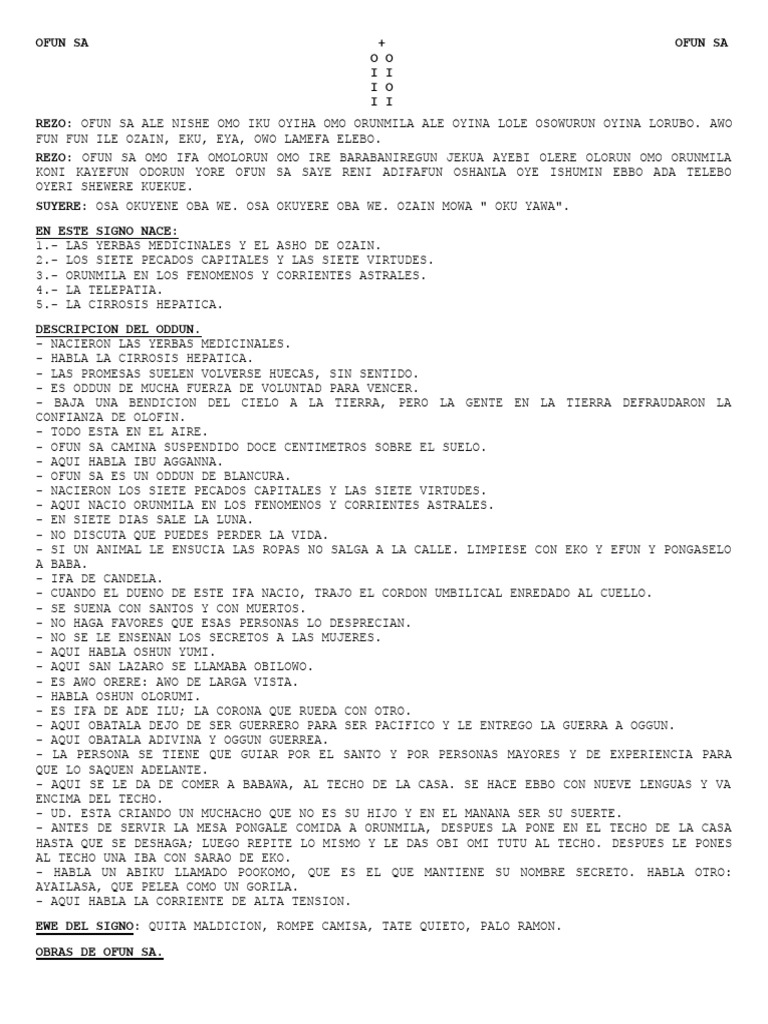 Significado y consejos de Ofun Sa | PDF | Santeria | Deidades