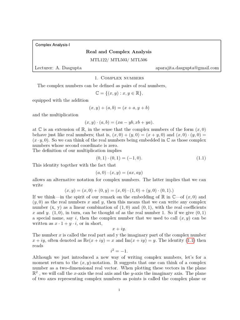 Complex Analysis I lec notes | PDF | Complex Number | Logarithm