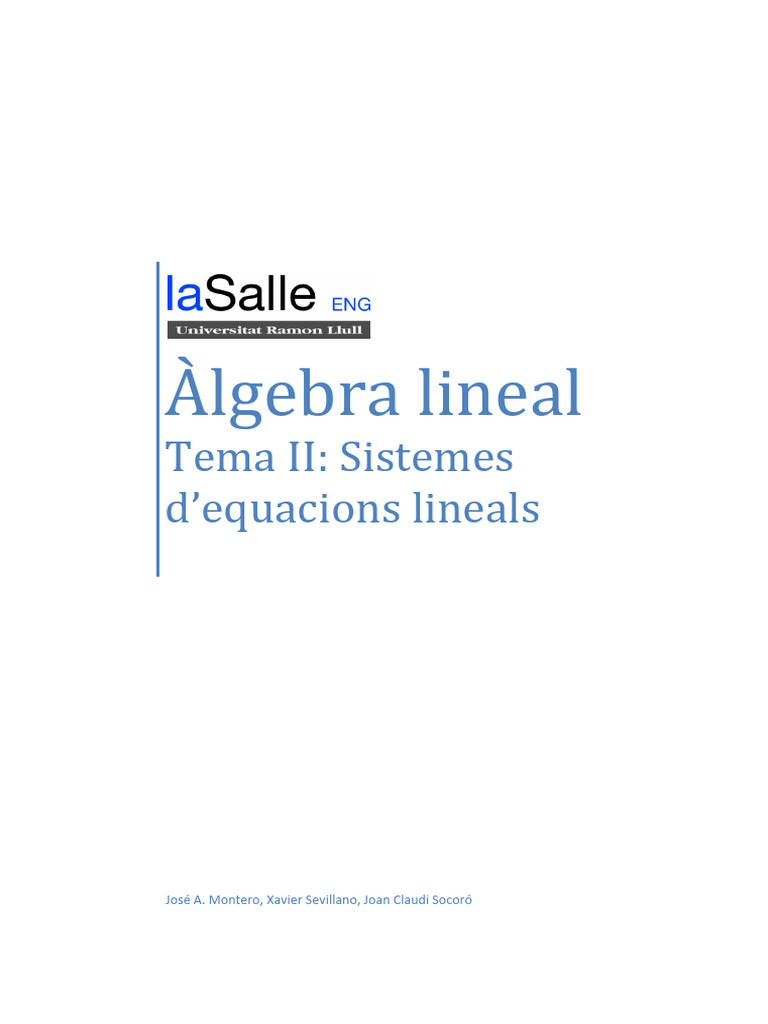 Algebra Lineal - Tema II Sistemes D'equacions Lineals | PDF