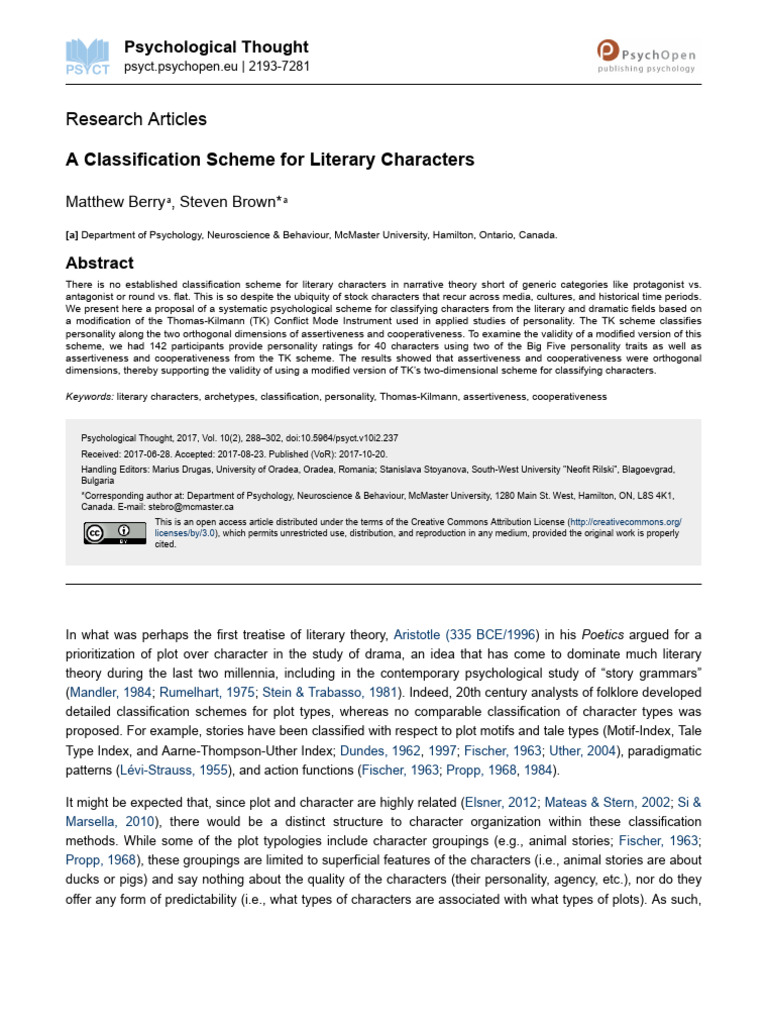 A Classification Scheme for Literary Characters | PDF