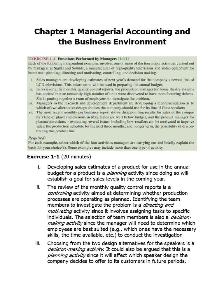 Chapter 1 Managerial Accounting and The Business Environment | PDF | Management Accounting | News