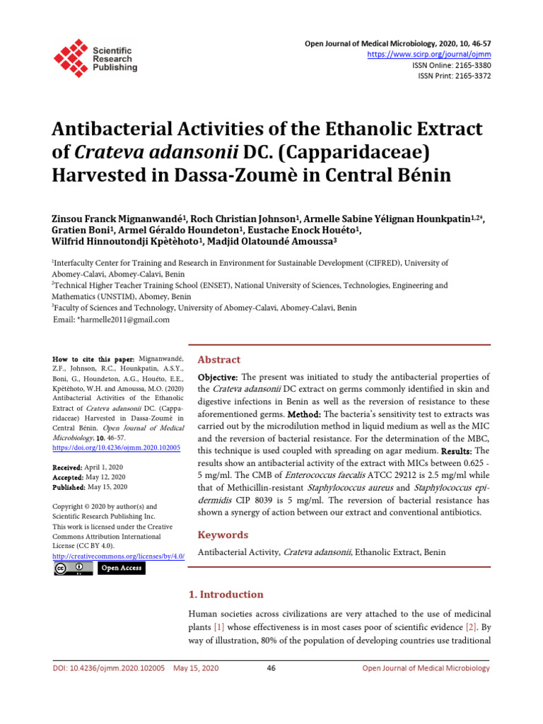 Antibacterial Activities of The Ethanolic Extract | PDF