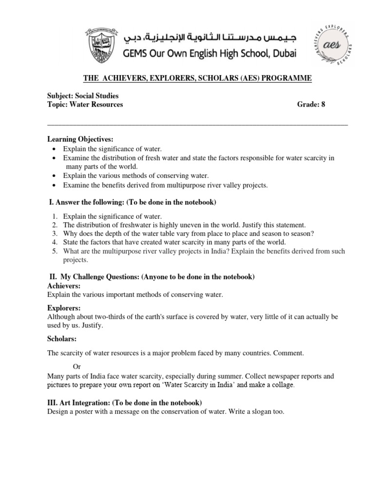 Water Resources Learning Outcomes | PDF