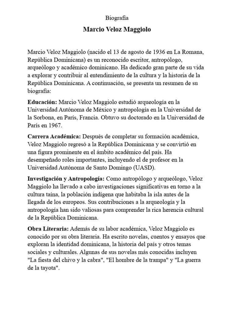 Biografía de Marcio Veloz Maggiolo | PDF