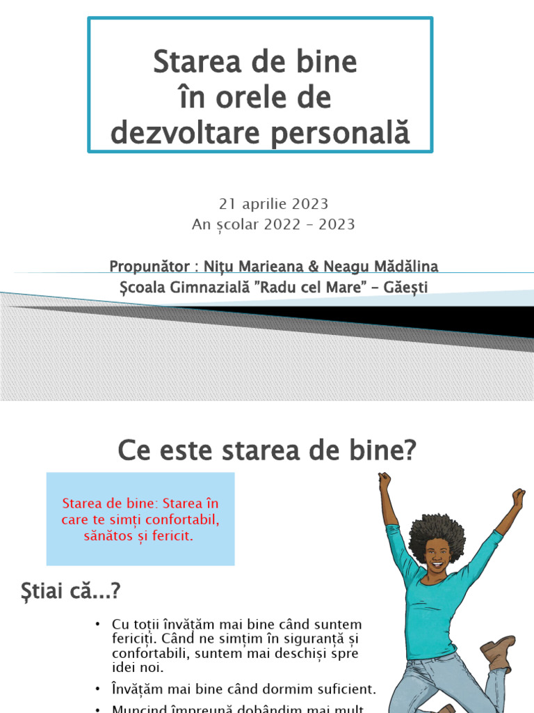 Starea de Bine În Orele de Dezvoltare Personală | PDF