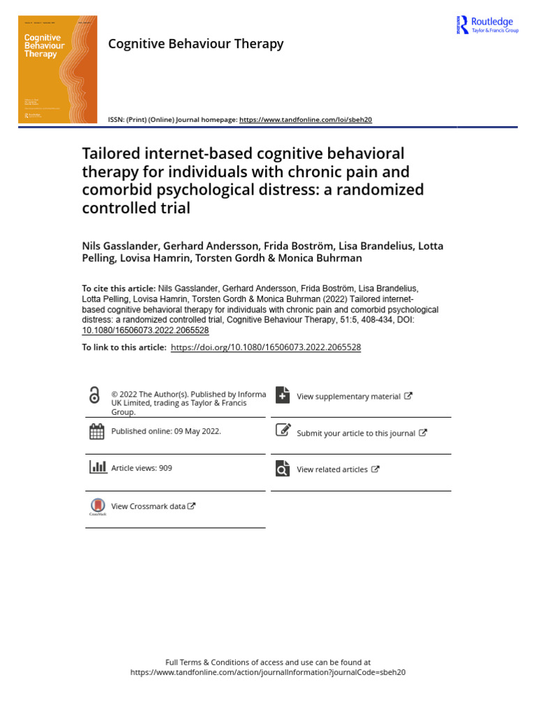 Gasslander (2022) Tailored Internet-Based Cognitive Behavioral | PDF | Major Depressive Disorder ...