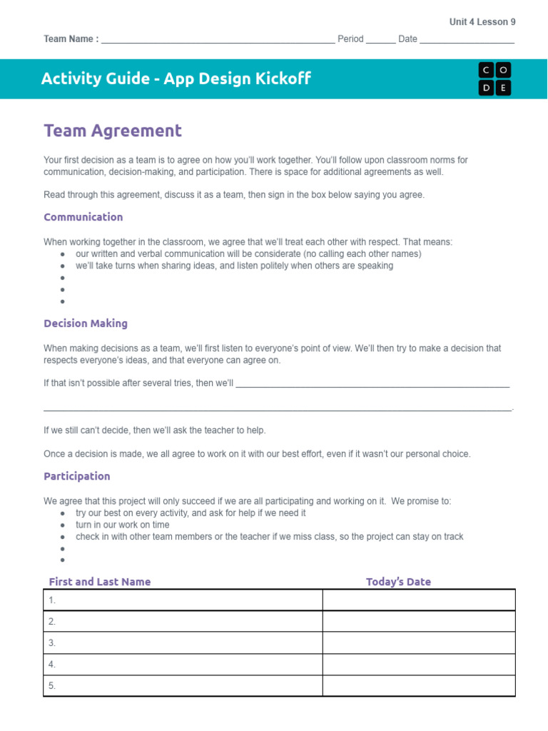 U4L09 - Activity Guide - App Design Kickoff | PDF | Communication | Decision Making