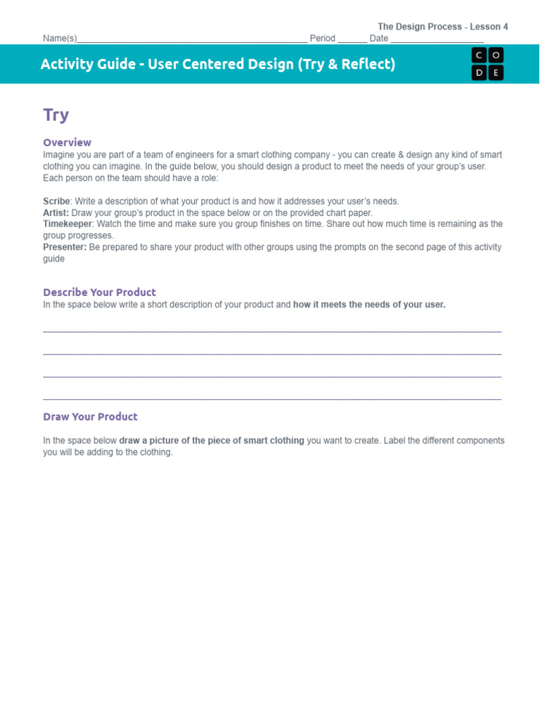U4L04 - Activity Guide - User Centered Design (Try & Reflect) | PDF