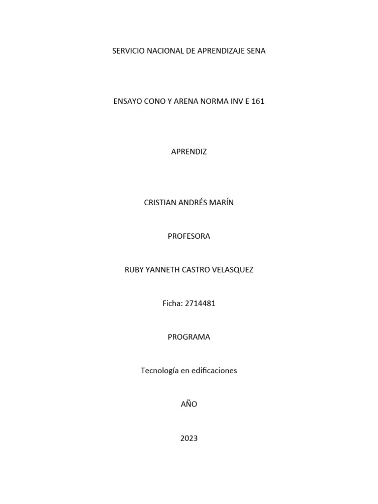 Ensayo Cono y Arena INV E 161 | PDF