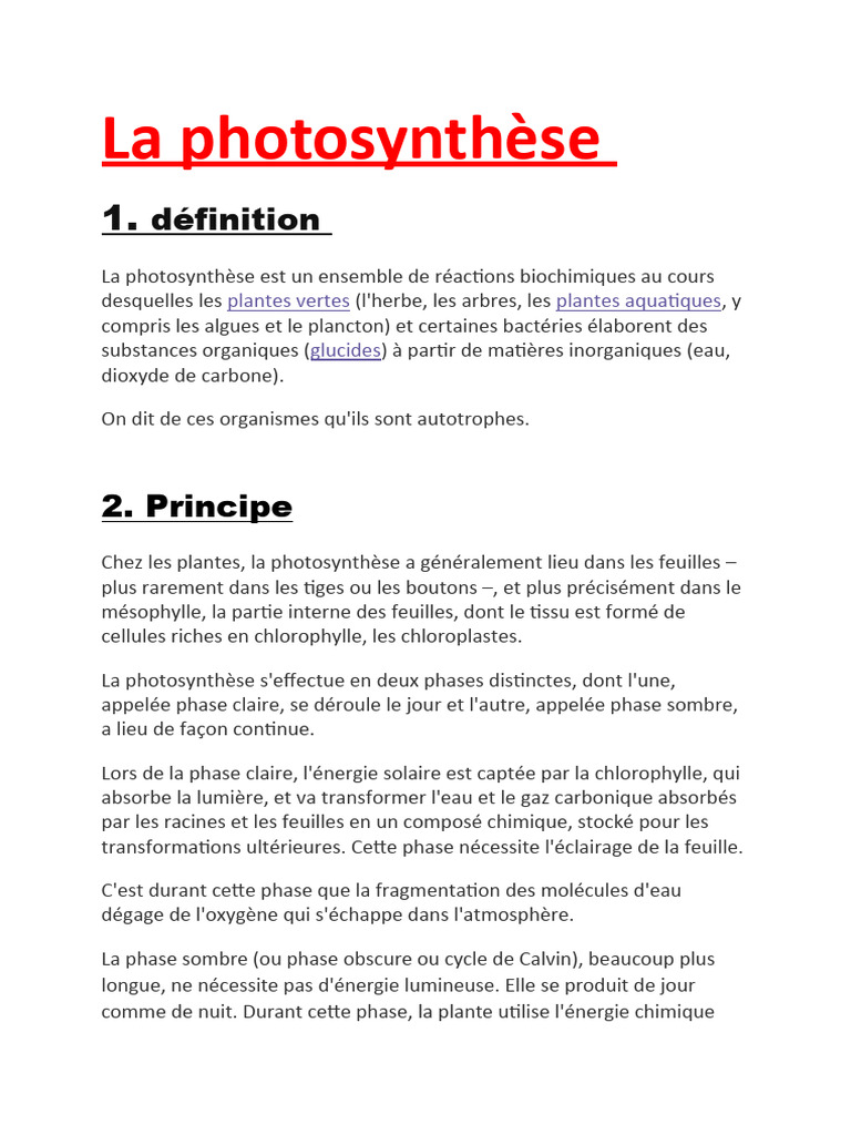 La Photosynthèse | PDF