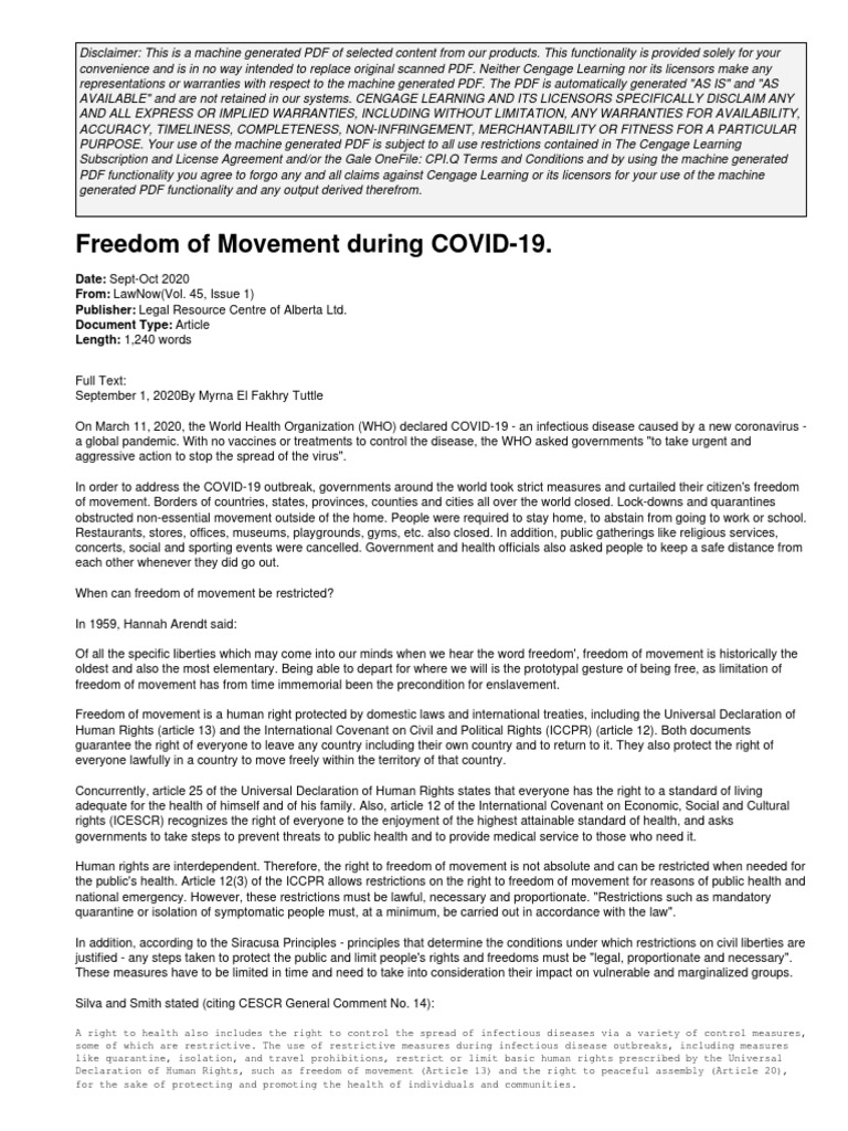 COVID-19: Freedom of Movement Limits | PDF