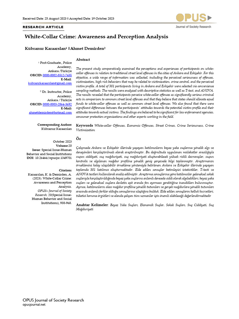 White-Collar Crime - Awareness and Perception Analysis | PDF | Crimes ...