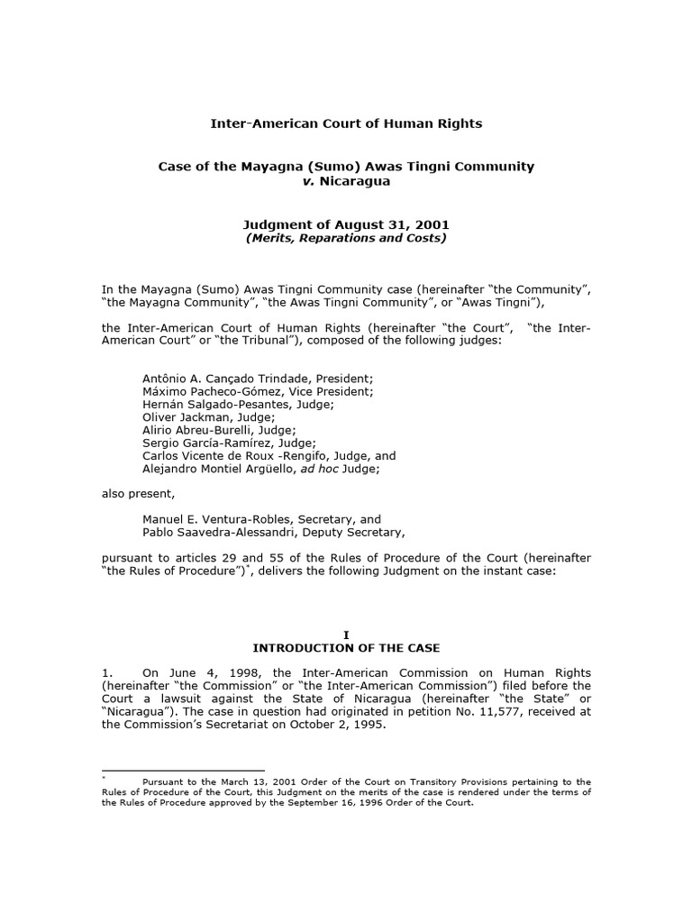 Mayagna Vs Nicargua | PDF | Lawsuit | Nicaragua
