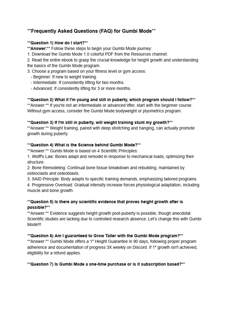 Gumbi Mode FAQ | Download Free PDF | Weight Training | Bone