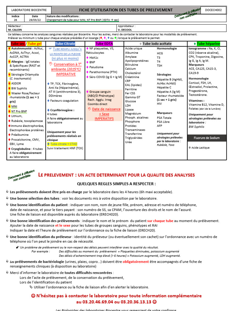 2 DOCECH002 Fiche Utilisation Des Tubes IDES V26 | PDF